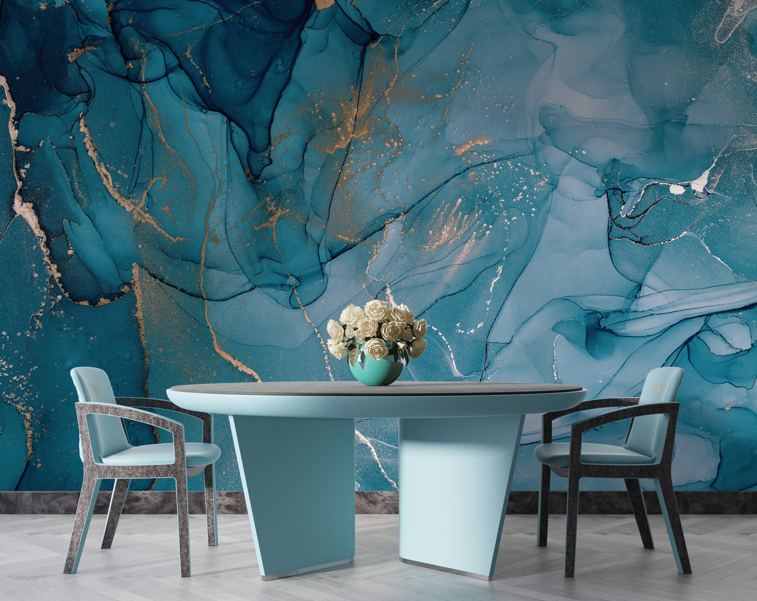 Blue Marble Abstract Wallpaper | Marble Wall Mural – Home Decoram