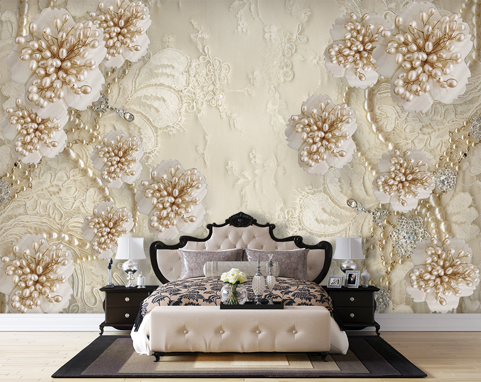 Pearl Flower Design Customized Wallpaper – Home Decoram