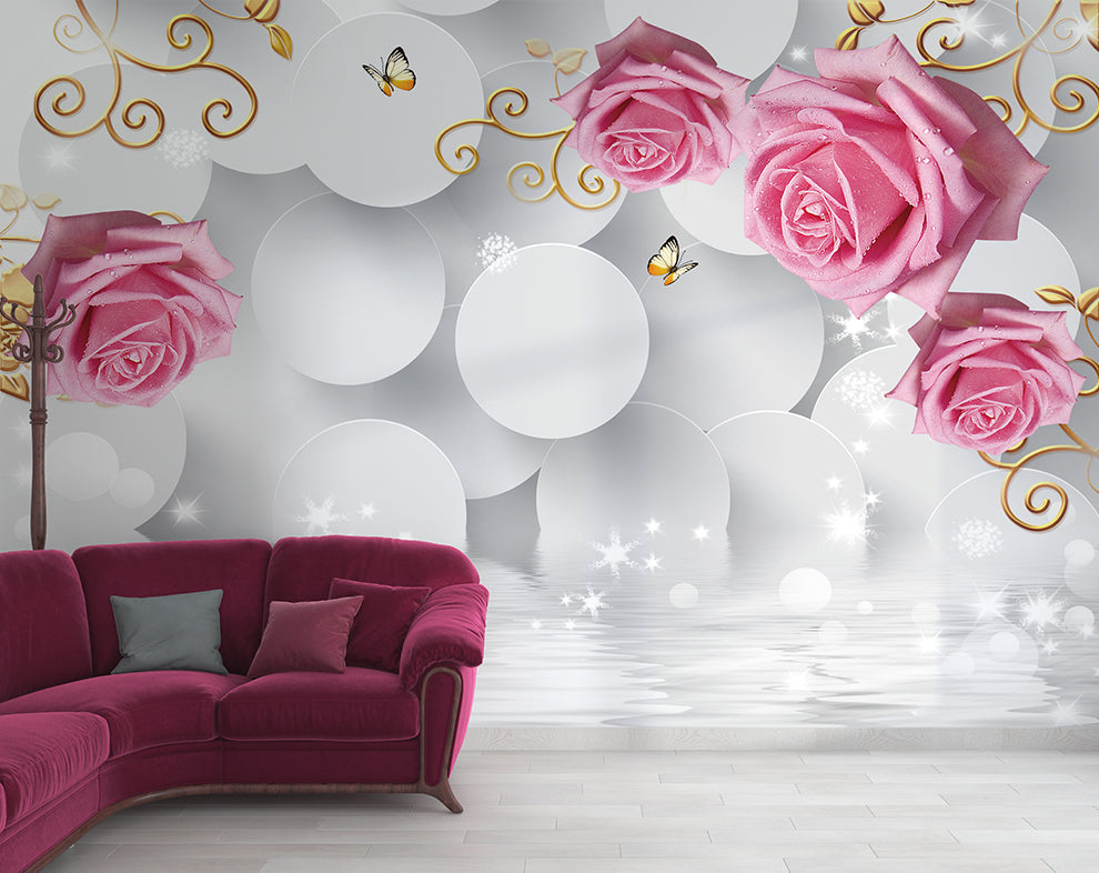 Customized Pink Rose Wallpaper – Home Decoram