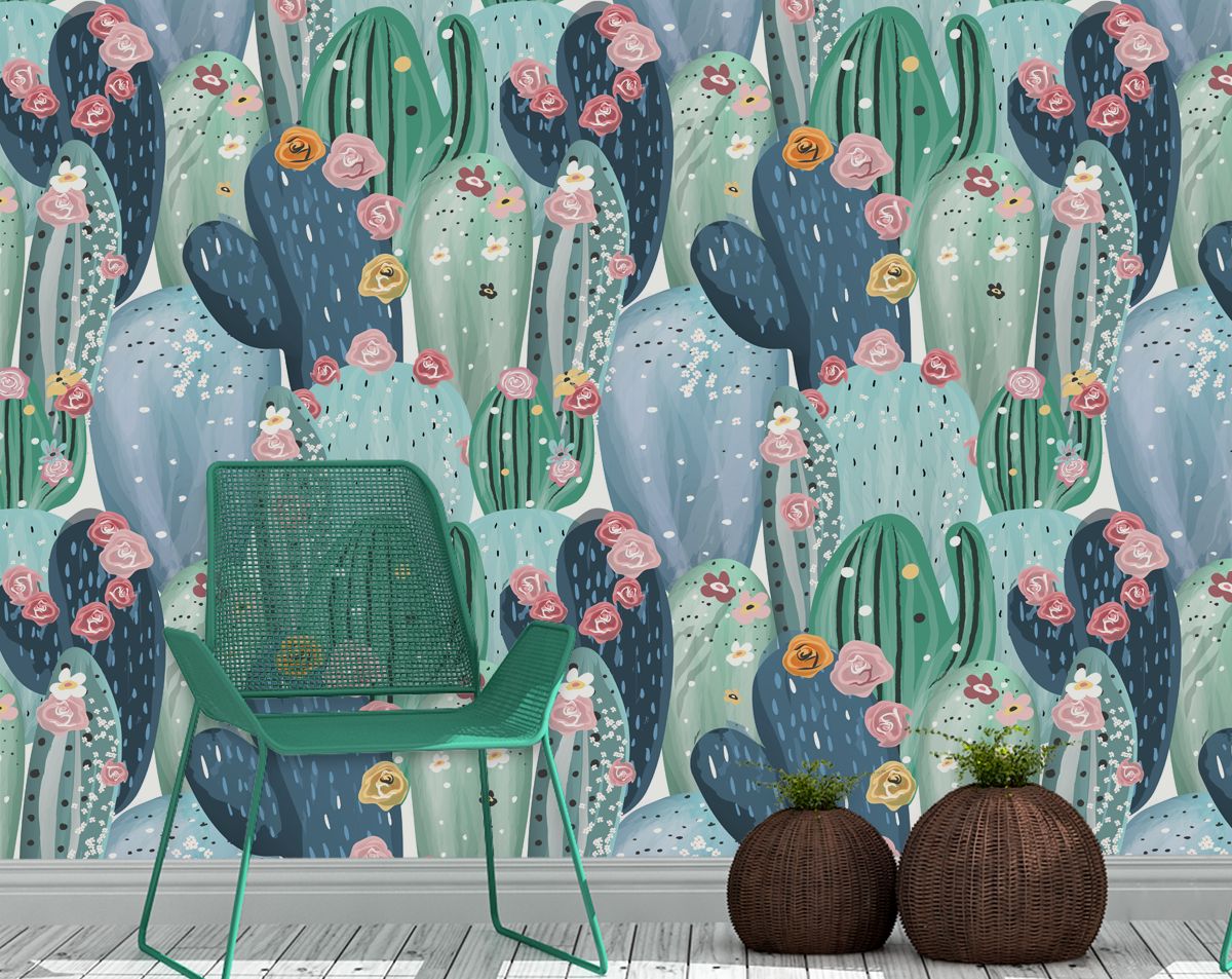 Colorful Pastel Cactus Wallpaper – Home Decoram